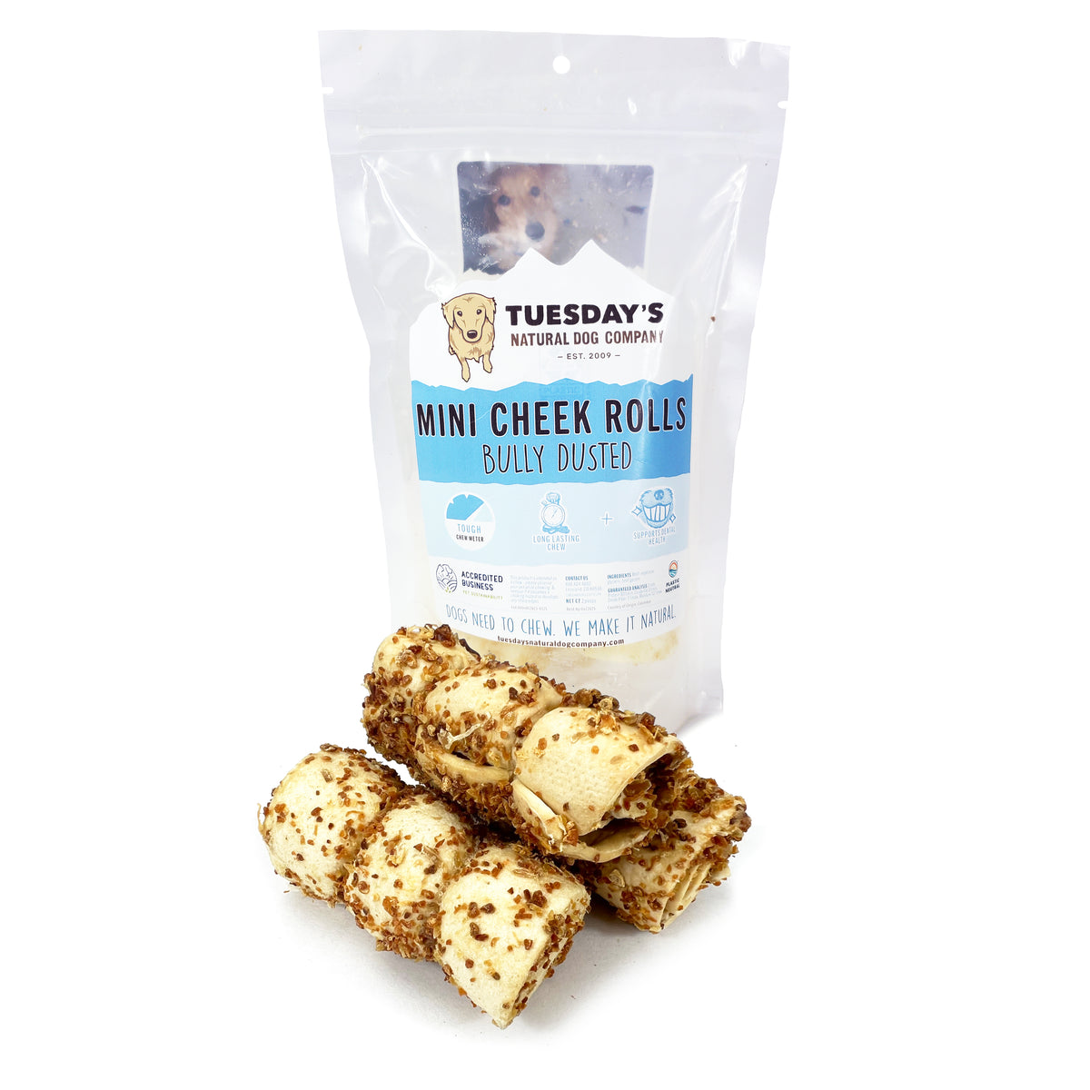 Mini Bully Dusted Beef Cheek Rolls - 2 Pack – Tuesday's Natural Dog Company