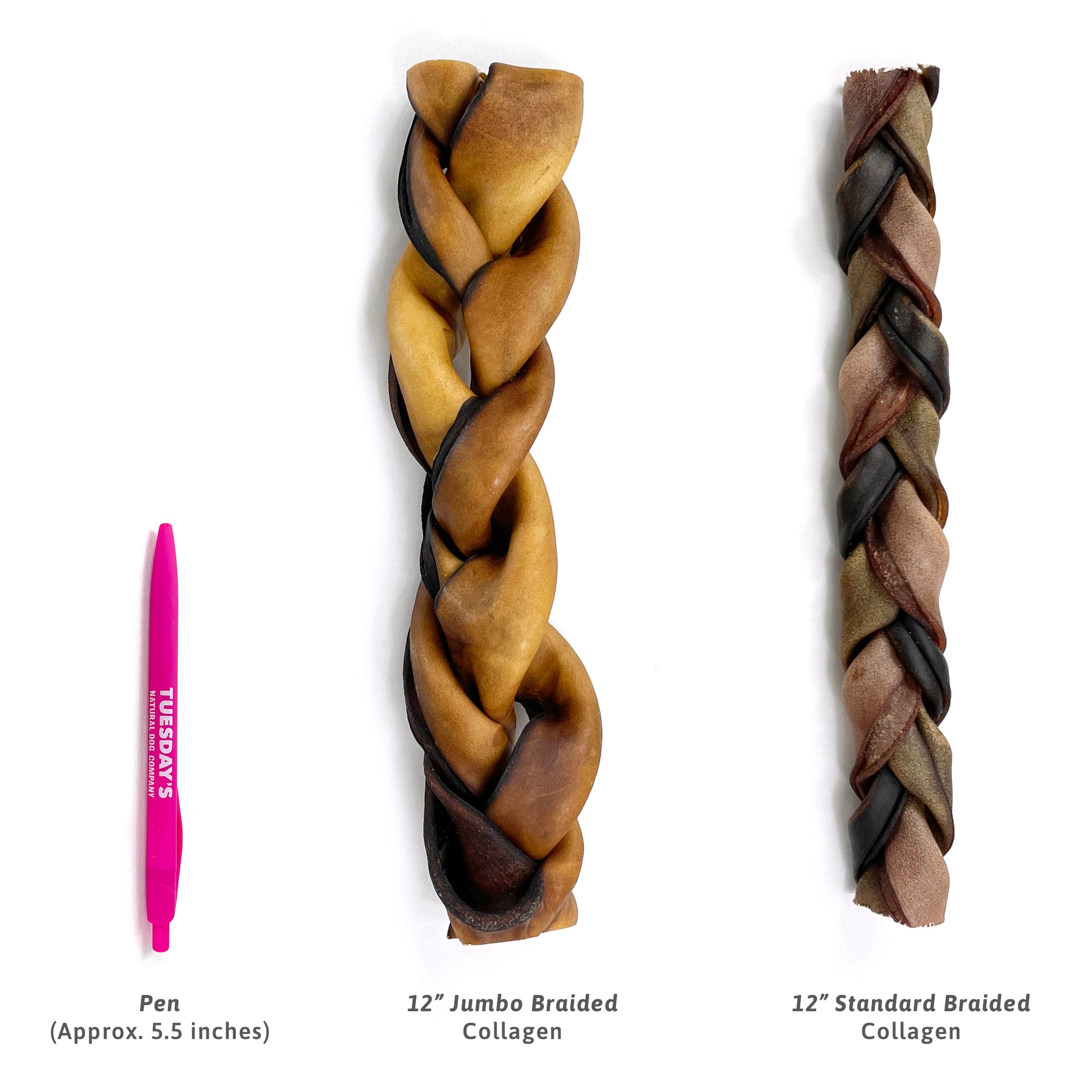 12" Standard Braided Collagen Sticks (Bulk) – Tuesday's Natural Dog Company